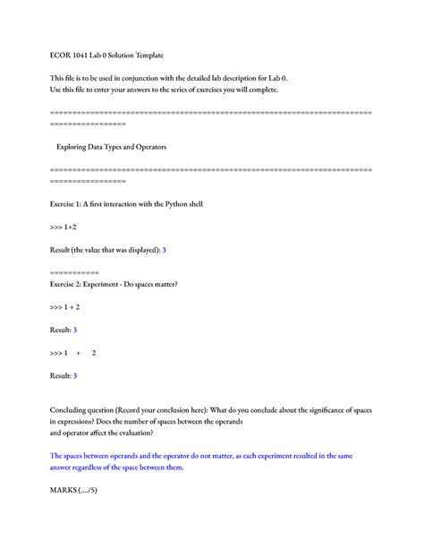 Lab Lab ECOR Lab Solution Template This Le Is To Be Used In Conjunction With The