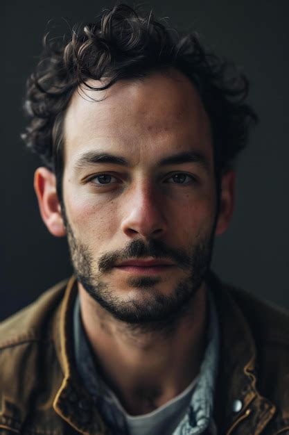 Premium Photo Portrait Of A Handsome Young Man With A Beard On A Dark