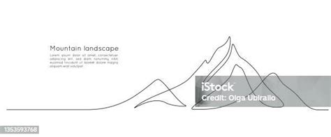 산맥 풍경의 하나의 연속 라인 그림 간단한 선형 스타일로 마운트가 있는 웹 배너입니다 흰색 배경에 고립 된 모험 겨울 스포츠 개념 낙서 벡터 일러스트레이션 산에 대한 스톡