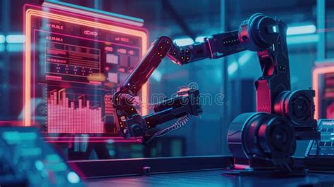 Advanced Robotic Arm Producing A Visual Representation Of Automation Statistics In Real Time