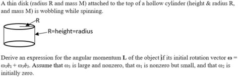 a thin disk radius r and mass m attached to the top of a hollow