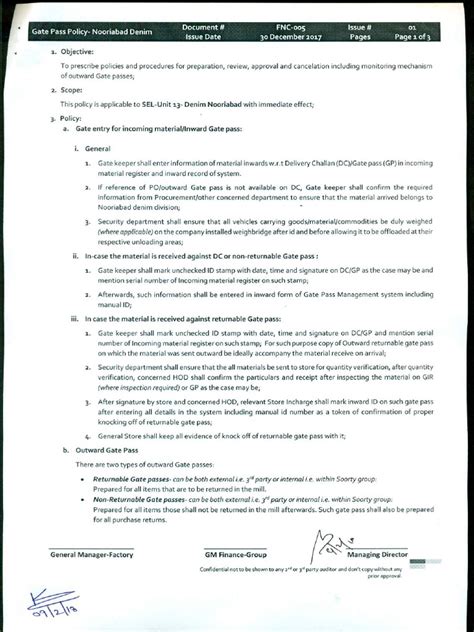 Gate Pass Policy Pdf Pdf