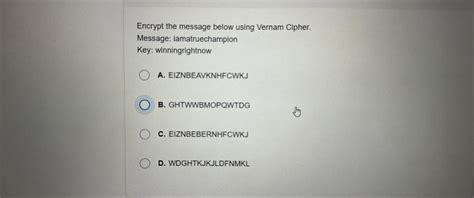 Solved Encrypt The Message Below Using Vernam Chegg