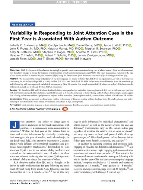 Variability In Responding To Joint Attention Cues In The First Year Download Free Pdf Autism