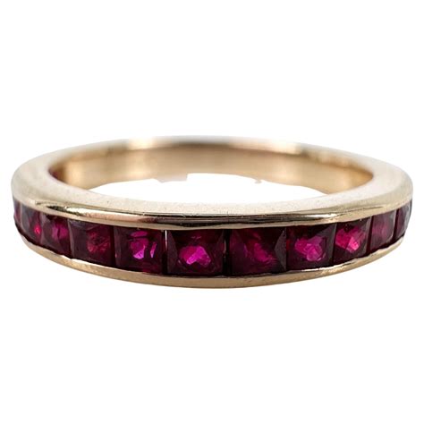 Ruby Wedding Band 14 Karat Pink Natural Ruby Stacking Ring Authentic For Sale At 1stdibs Bezel