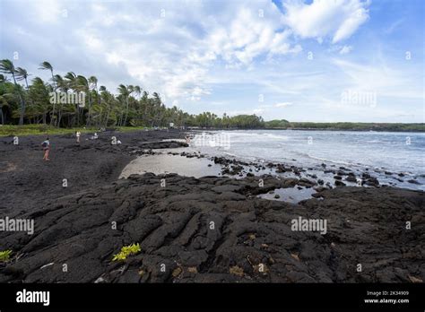 Punaluu Black Sand Beach Pahala Big Island Hawaii Usa North