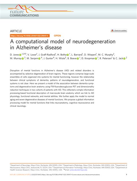 Pdf A Computational Model Of Neurodegeneration In Alzheimers Disease