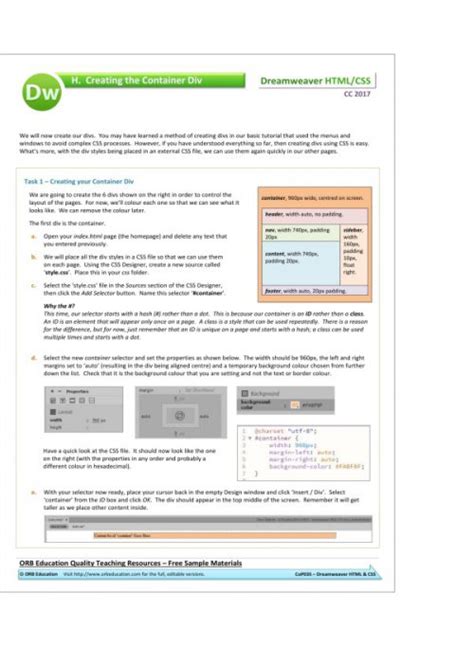 Dreamweaver Cc 2017 Html Css Orb Education Australia