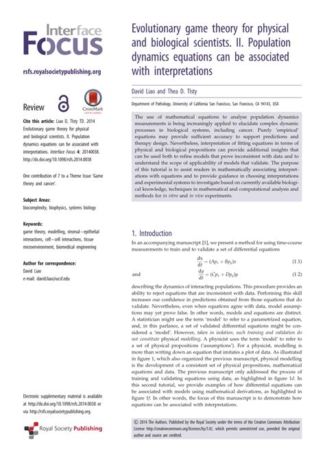 pdf evolutionary game theory for physical and biological scientists