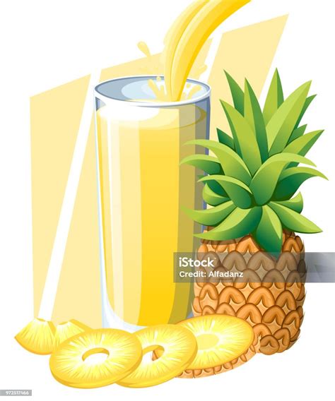 파인애플 주스입니다 신선한 과일 음료 유리에 파인애플의 수호신 주스 흐름 그리고 전체 유리에 얼룩입니다 벡터 그림을 흰색 배경에 고립입니다 웹 사이트 페이지 및 모바일 애플