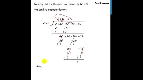 [class 10] Obtain All The Zeros Of The Polynomial X 4 4x 3 2x 2 20x 15 Teachoo Youtube