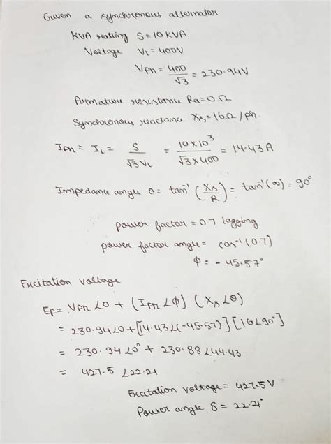 [solved] A 10 Kva 400 V 4 Pole 50 Hz 3 Phase Star Connected Synchronous Course Hero