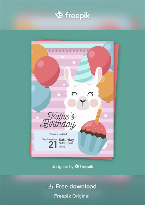 Детский шаблон приглашения дня рождения с милый мультфильм Бесплатно векторы Шаблоны для