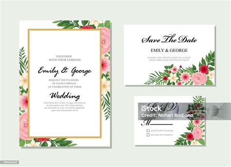우아한 결혼식 초대 초대 Rsvp 꽃 왁스 꽃 유칼립투스 분기 잎 프레임 및 템플릿 세트 벡터와 날짜 카드 디자인을 저장 0명에 대한 스톡 벡터 아트 및 기타 이미지