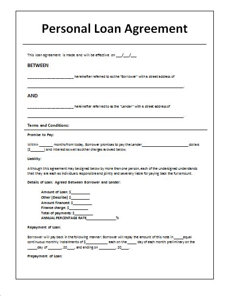 Free Personal Loan Agreement Templates Word Pdf