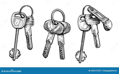 Conjunto De Claves De Grupo Ilustración Vectorial Vintage De Esbozo Ilustración del Vector