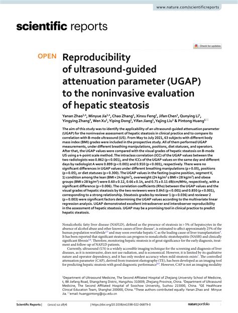 Pdf Reproducibility Of Ultrasound Guided Attenuation Parameter Ugap To The Noninvasive