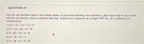solved use the set identities table in the lecture slides