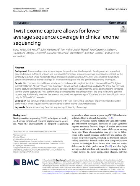 Pdf Twist Exome Capture Allows For Lower Average Sequence Coverage In Clinical Exome Sequencing