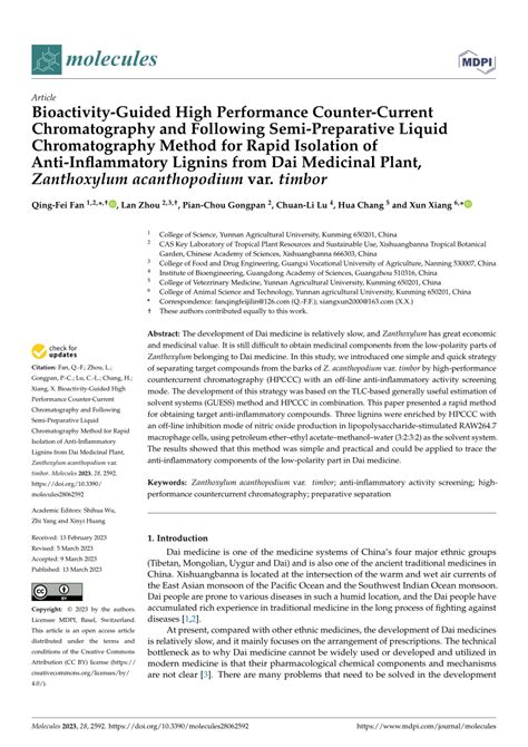 Pdf Molecules Bioactivity Guided High Performance Counter Current Chromatography And Following