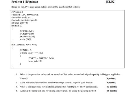 solved [clo2 problem 1 35 points based on the avr code