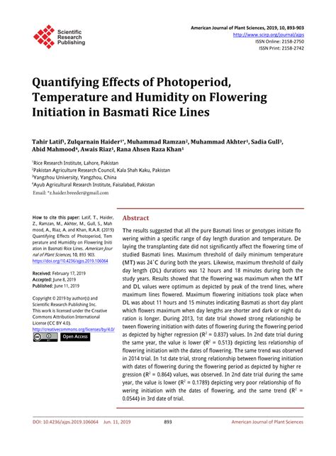 Pdf Quantifying Effects Of Photoperiod Temperature And Humidity On Flowering Initiation In