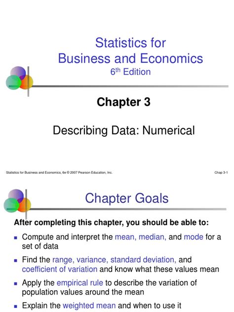 Statistics For Business And Economics Describing Data Numerical Pdf