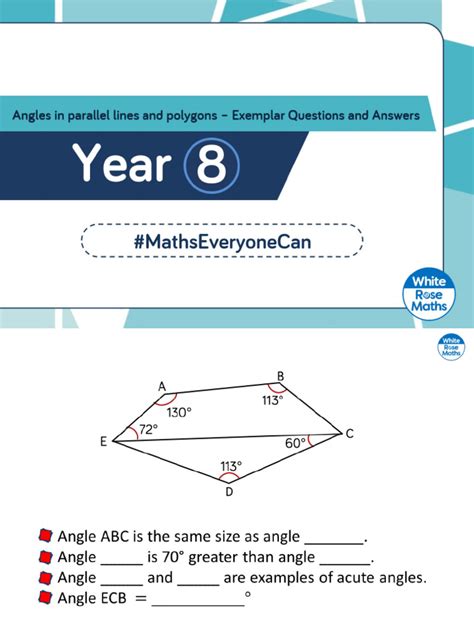Year 8 Angles In Parallel Lines And Polygons Exemplar Questions And Answers Pdf Rectangle