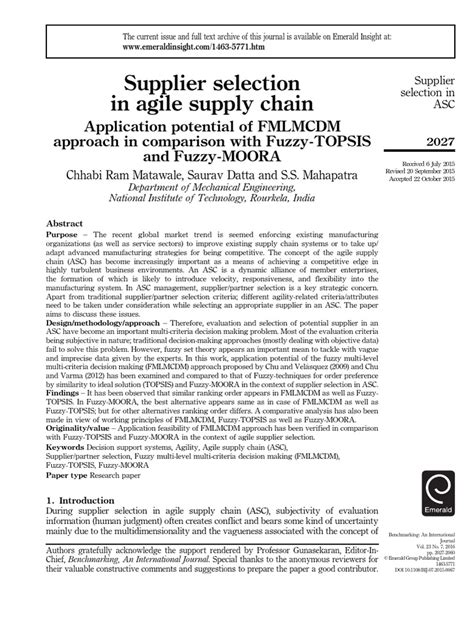 Supplier Selection In Agile Supply Chain Pdf Supply Chain