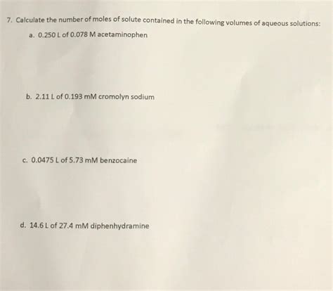 Solved Calculate The Number Of Moles Of Solute Contained In Chegg Com