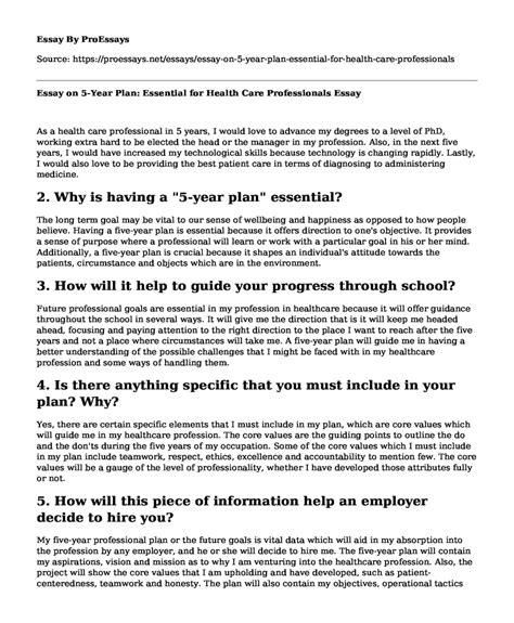 📚 Essay On 5 Year Plan Essential For Health Care Professionals Free