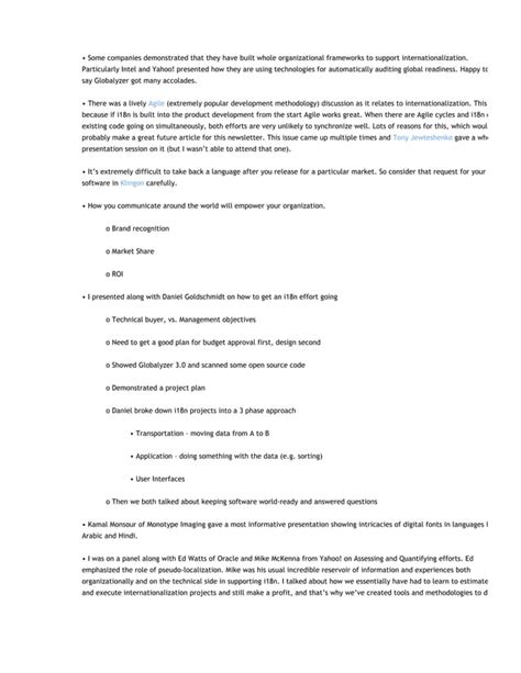 Worldware Software Internationalization And Globalization Conference Summary Notes Pdf