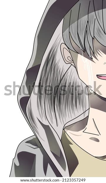 Anime Boy Drawing Half Face Smiling стоковая иллюстрация 2123357249