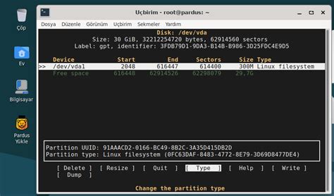 Pardus Kurulumda Alternatif Disk Bölümleme Araçları Bölüm 2 Cfdisk
