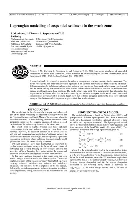 Pdf Lagrangian Modelling Of Suspended Sediment In The Swash Zone