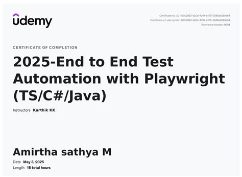 playwright automationtesting endtoendtesting udemy learningjourney… amirtha sathya m