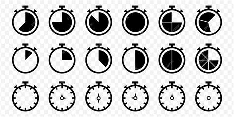 블랙 초시계 아이콘 세트 초시계 아이콘 모음 프리미엄 벡터
