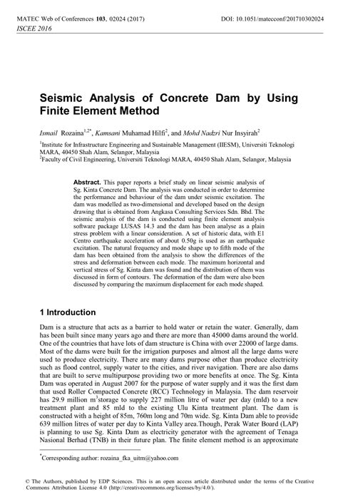 Pdf Seismic Analysis Of Concrete Dam By Using Finite Element Method