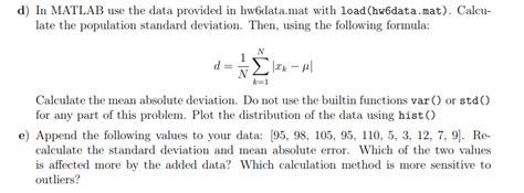 Solved D In MATLAB Use The Data Provided In Hw6data Mat Chegg