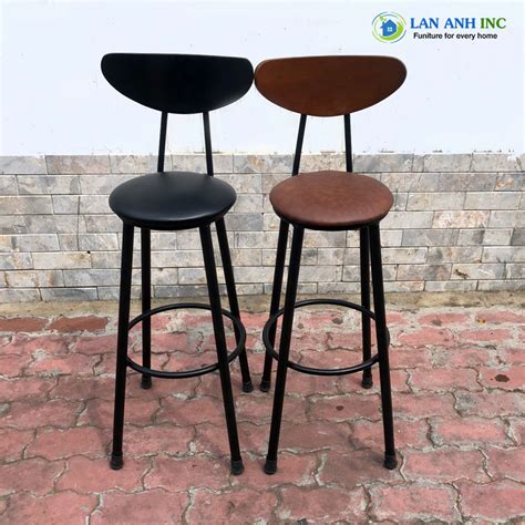 Ghế Quầy Bar Thu Ngân Chân Sắt Tựa Gỗ Cao Su Mặt Nệm Hàng mới 100