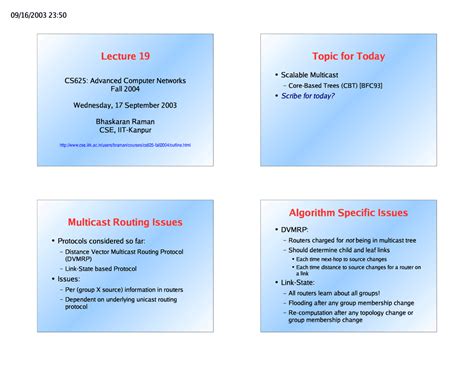 Scalable Multicast Advanced Computer Networks Lecture 19 Slides Computer Science Engineering