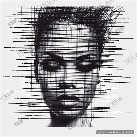 Ai创作图数字线条现代壁画 凌乱的线条装饰画交织 点阵画 数码肖像 立体点阵画 点阵装饰画 虚拟形象艺术 紧张的线条 数字艺术肖像 数字艺术女人 线条创意海报 点绘 数字肖像插画 点线面图形