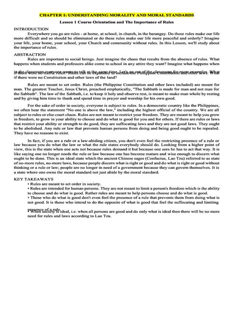 Pdf Chapter 1 Understanding Morality And Moral Standards Lesson 1 Course Orientation And The