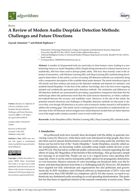 Pdf A Review Of Modern Audio Deepfake Detection Methods Challenges And Future Directions