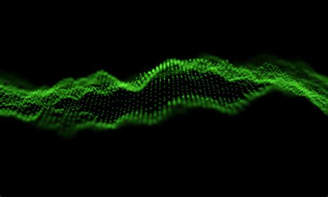 동적 녹색 점 풍경 추상적 인 디지털 웨이브 배경 네트워크 데이터 구조 포인트 그리드 시각화 기술 벡터 그림 0명에 대한 스톡