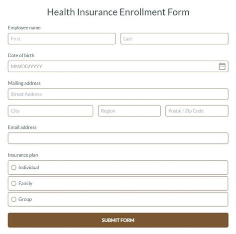 Free Health Insurance Enrollment Form Template 123formbuilder