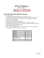 373EX1W20 Solution Pdf EECS 373 Midterm 1 Winter 2020 V2 SOLUTION Please Read The Following