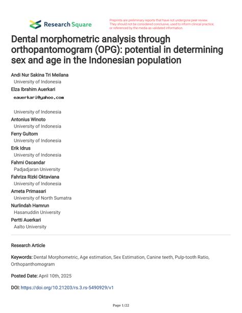 Pdf Dental Morphometric Analysis Through Orthopantomogram Opg