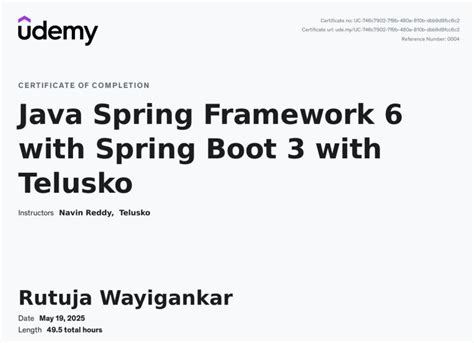 glad to share that i ve completed the java spring framework 6 with