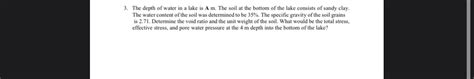 Solved The Depth Of Water In A Lake Is 6m The Soil At The Chegg Com